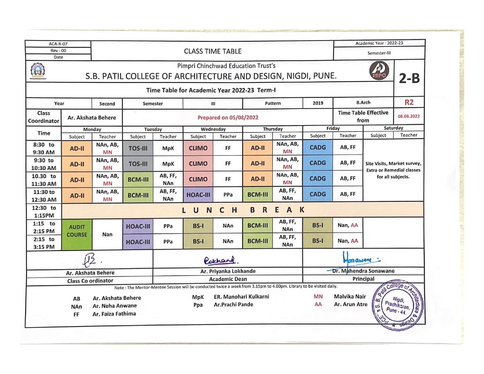 Download - Time Table of The Current Year Academics | S. B. Patil ...