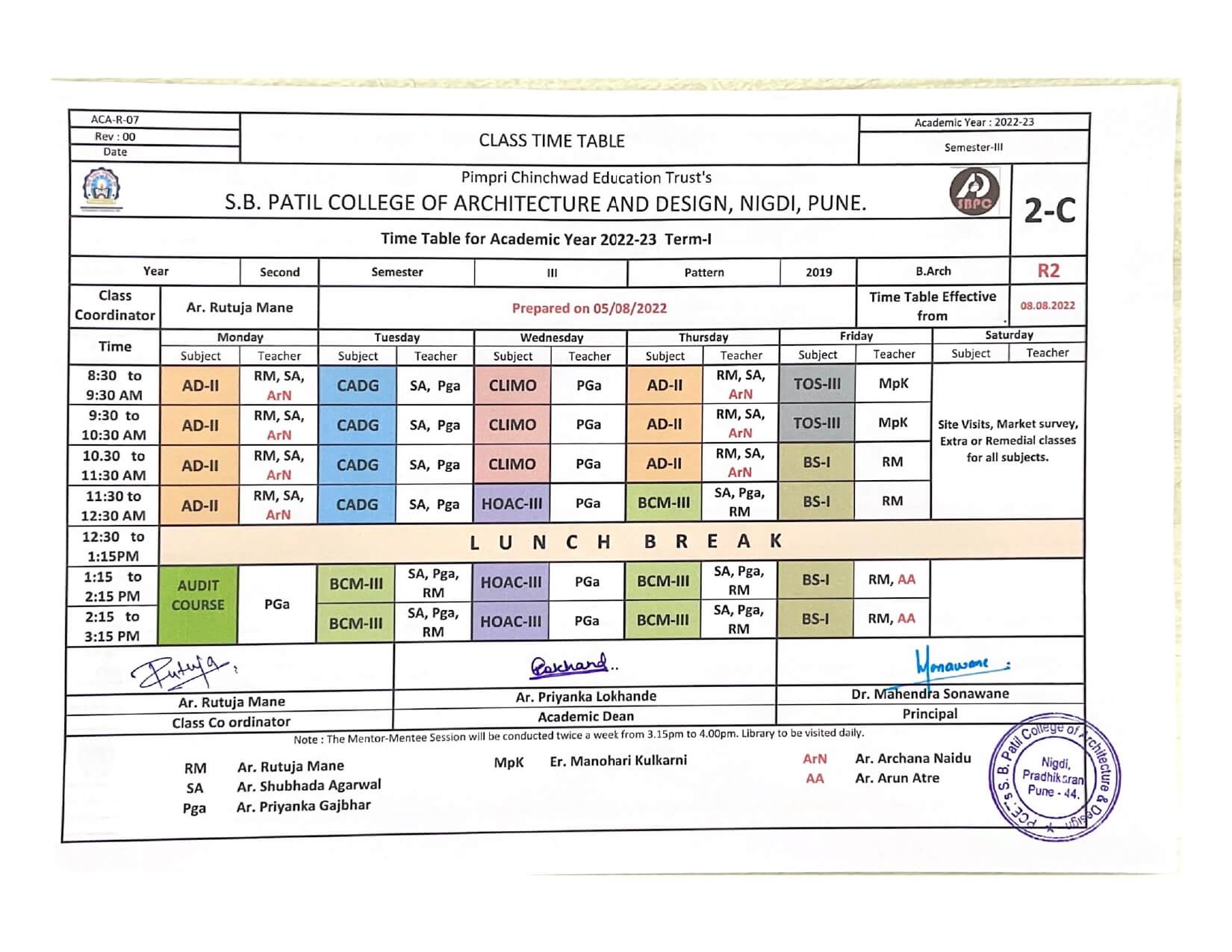Download - Time Table of The Current Year Academics | S. B. Patil ...
