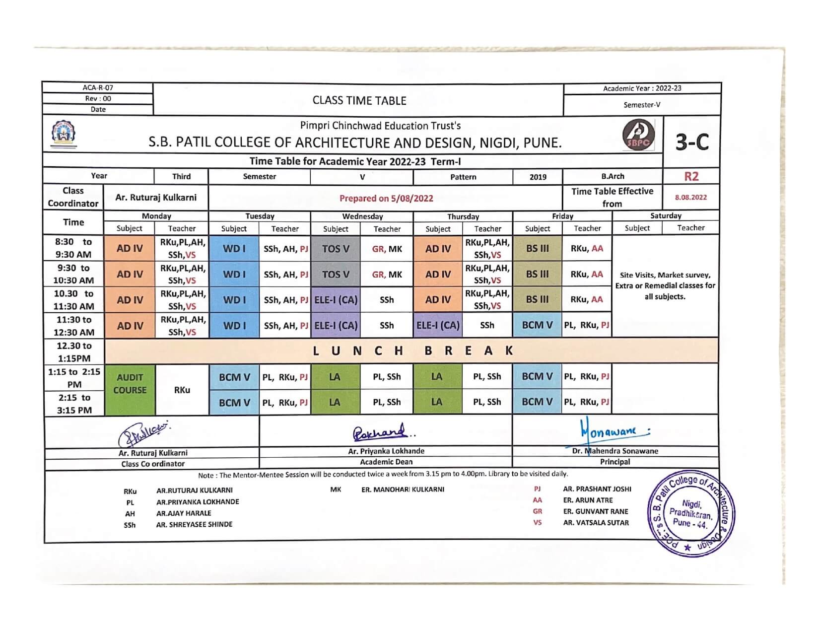 Download - Time Table of The Current Year Academics | S. B. Patil ...