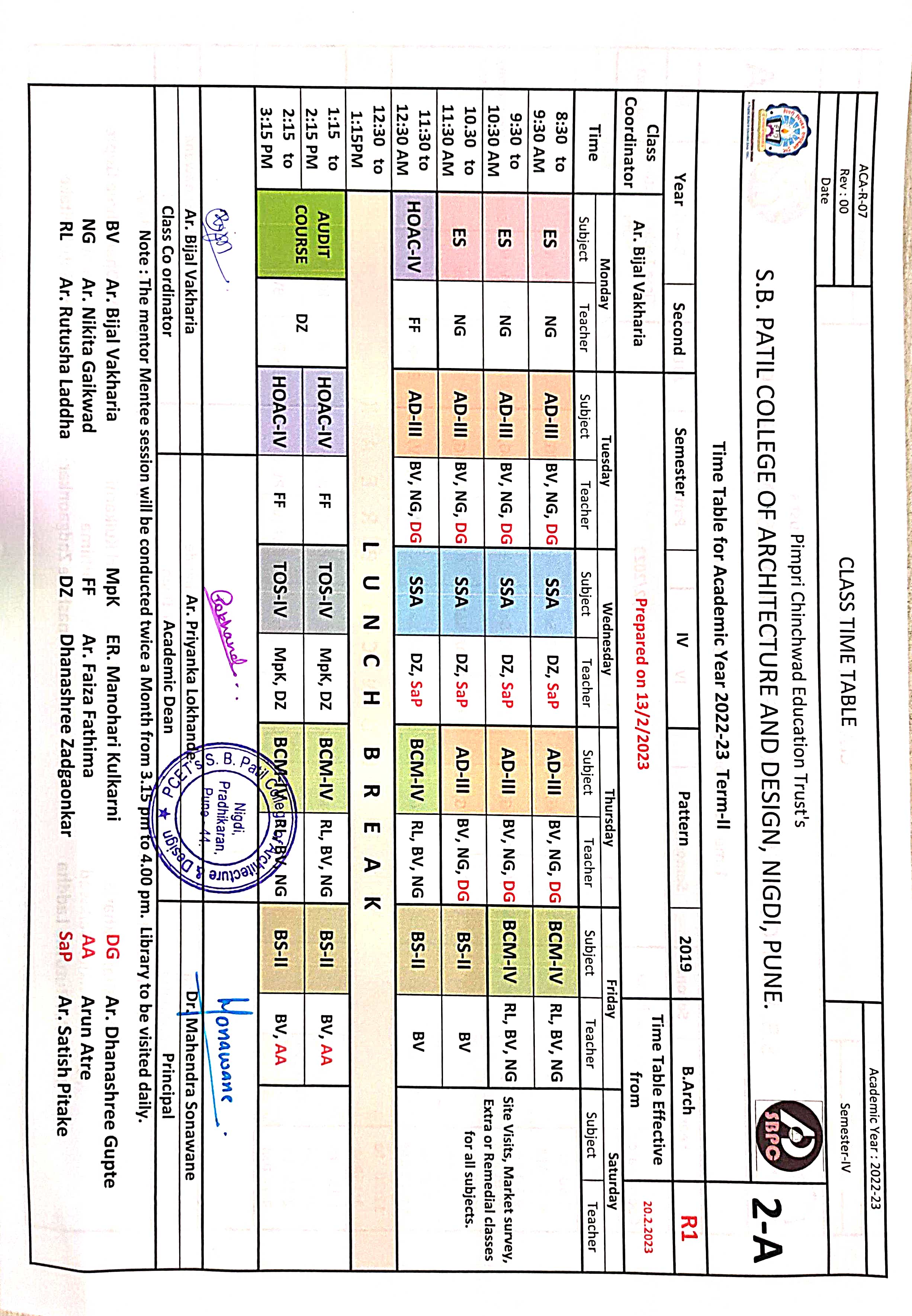 Download - Time Table of The Current Year Academics | S. B. Patil ...