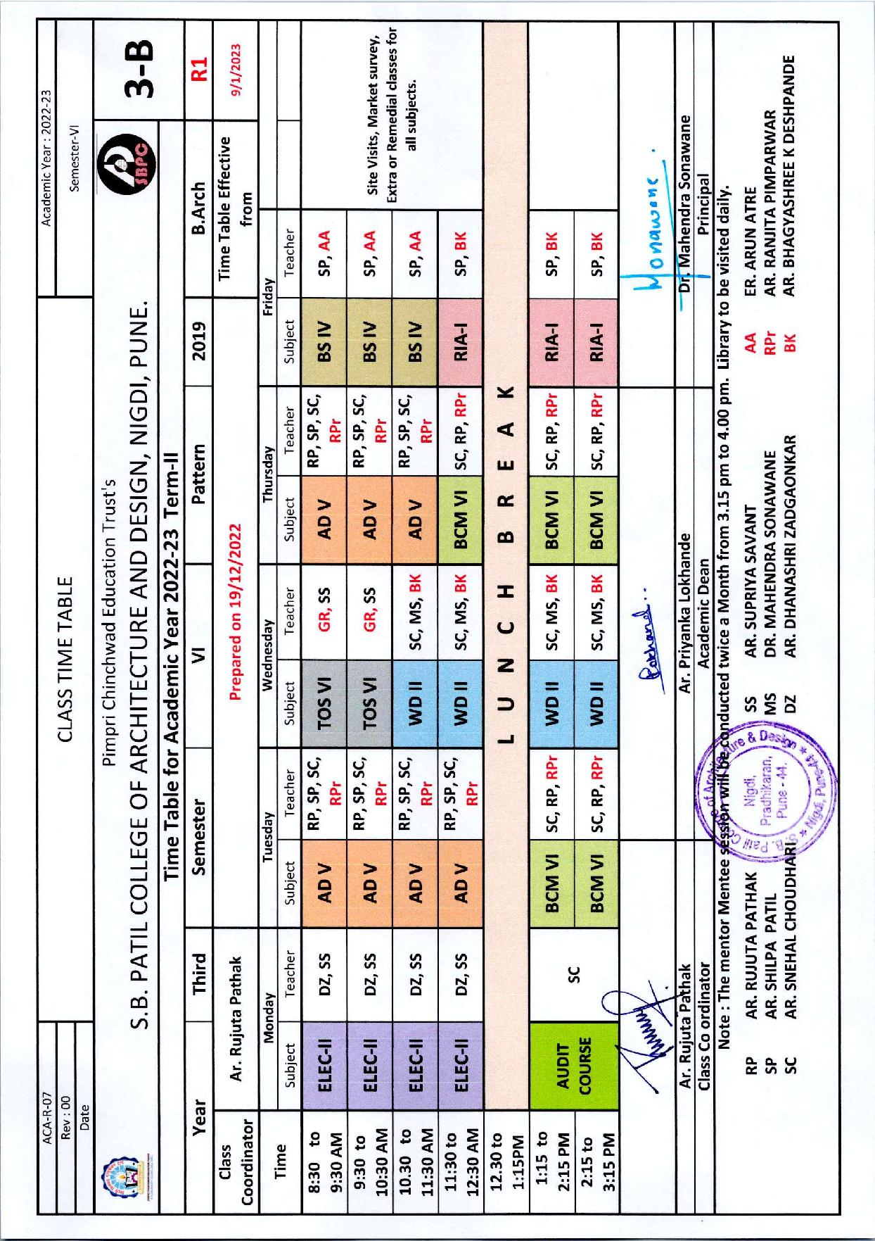 Download - Time Table of The Current Year Academics | S. B. Patil ...