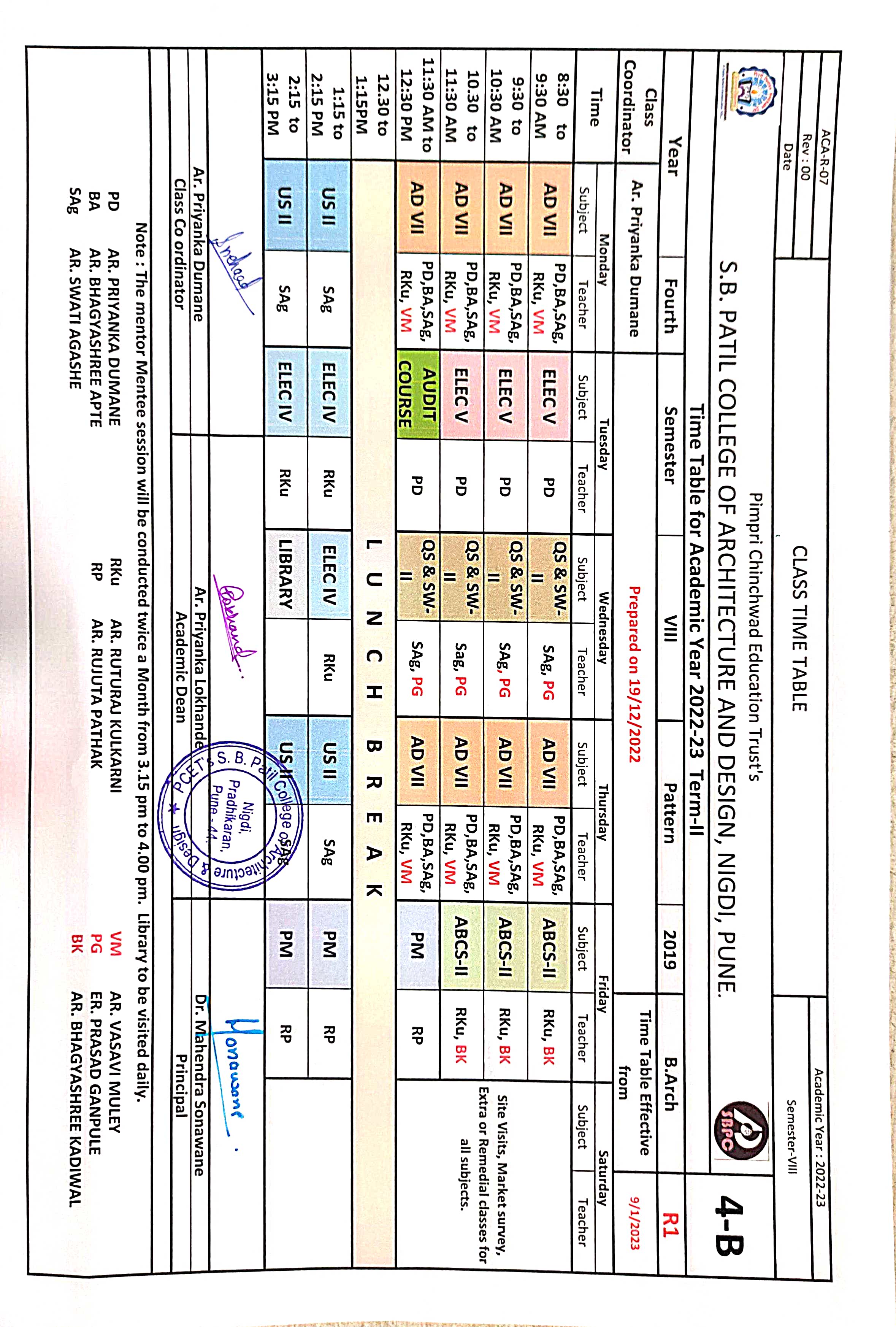 Download - Time Table of The Current Year Academics | S. B. Patil ...